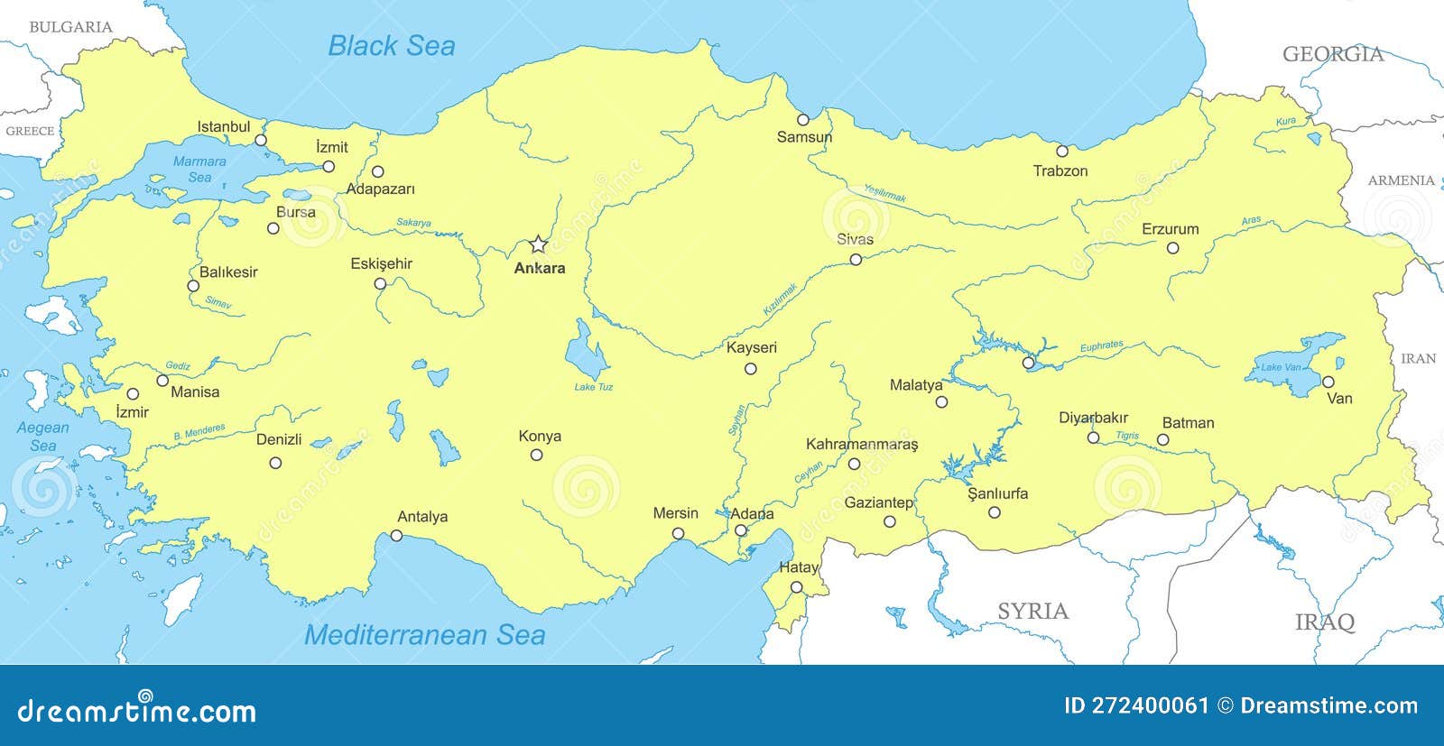 Political Map of Turkey with National Borders Stock Vector ...