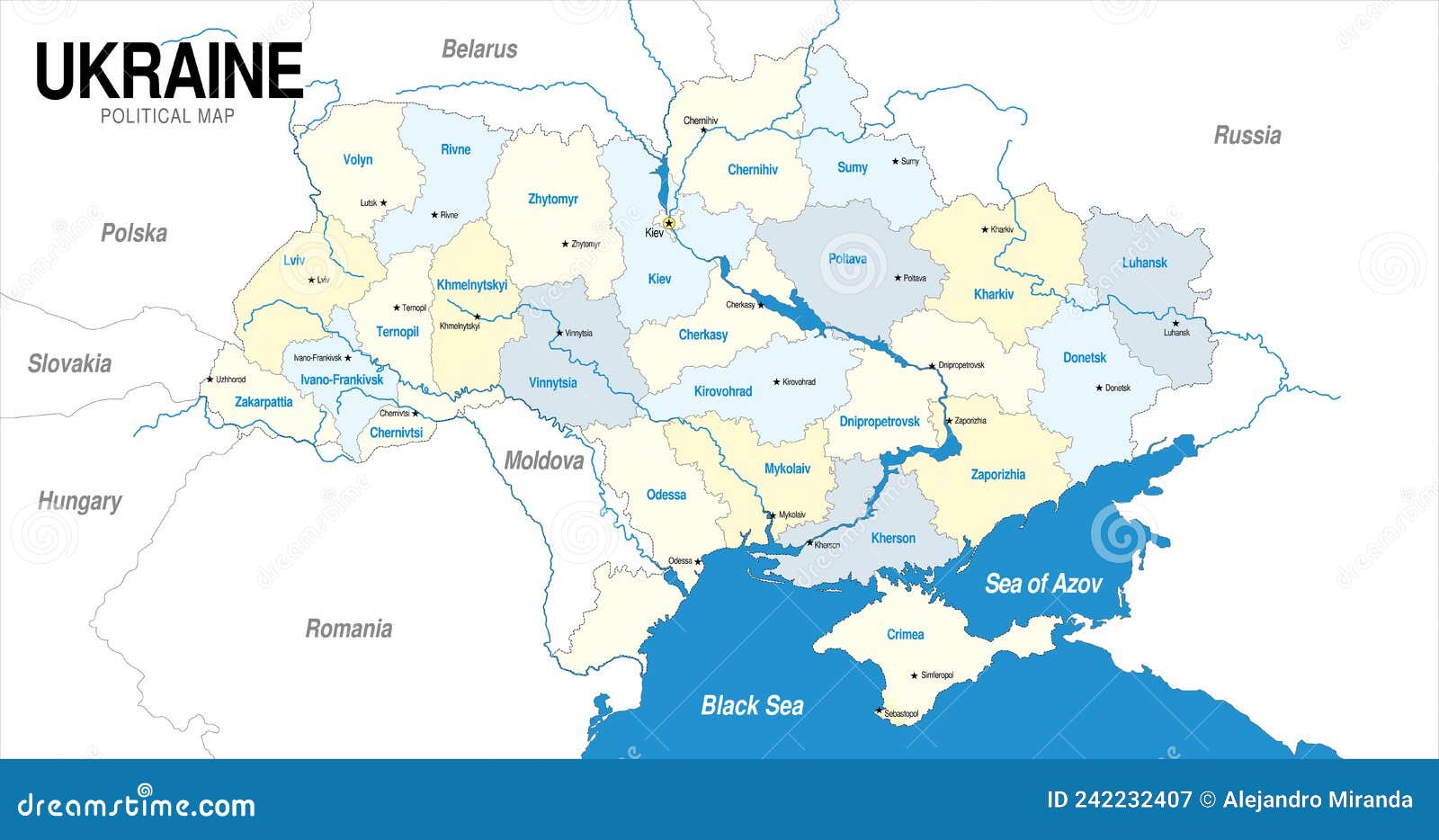 Political Map of Ukraine in Blue and Yellow Color Stock Vector ...