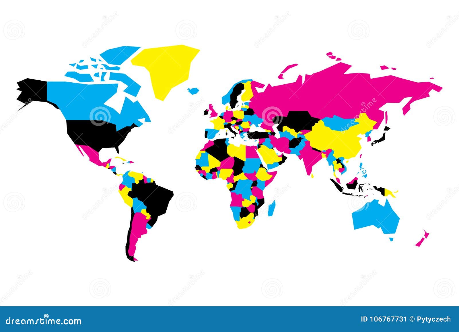 Political Map of World. Simplified Vector Map in CMYK Colors Stock ...