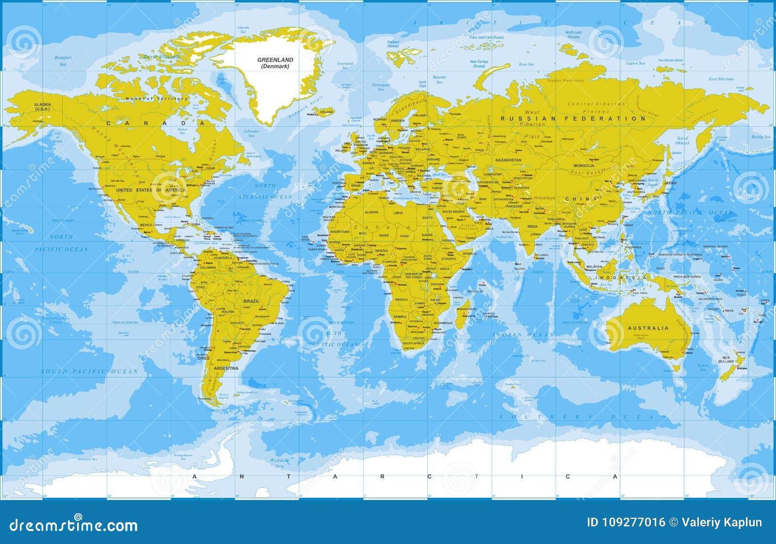 Political Physical Topographic Colored World Map Pacific Centered ...