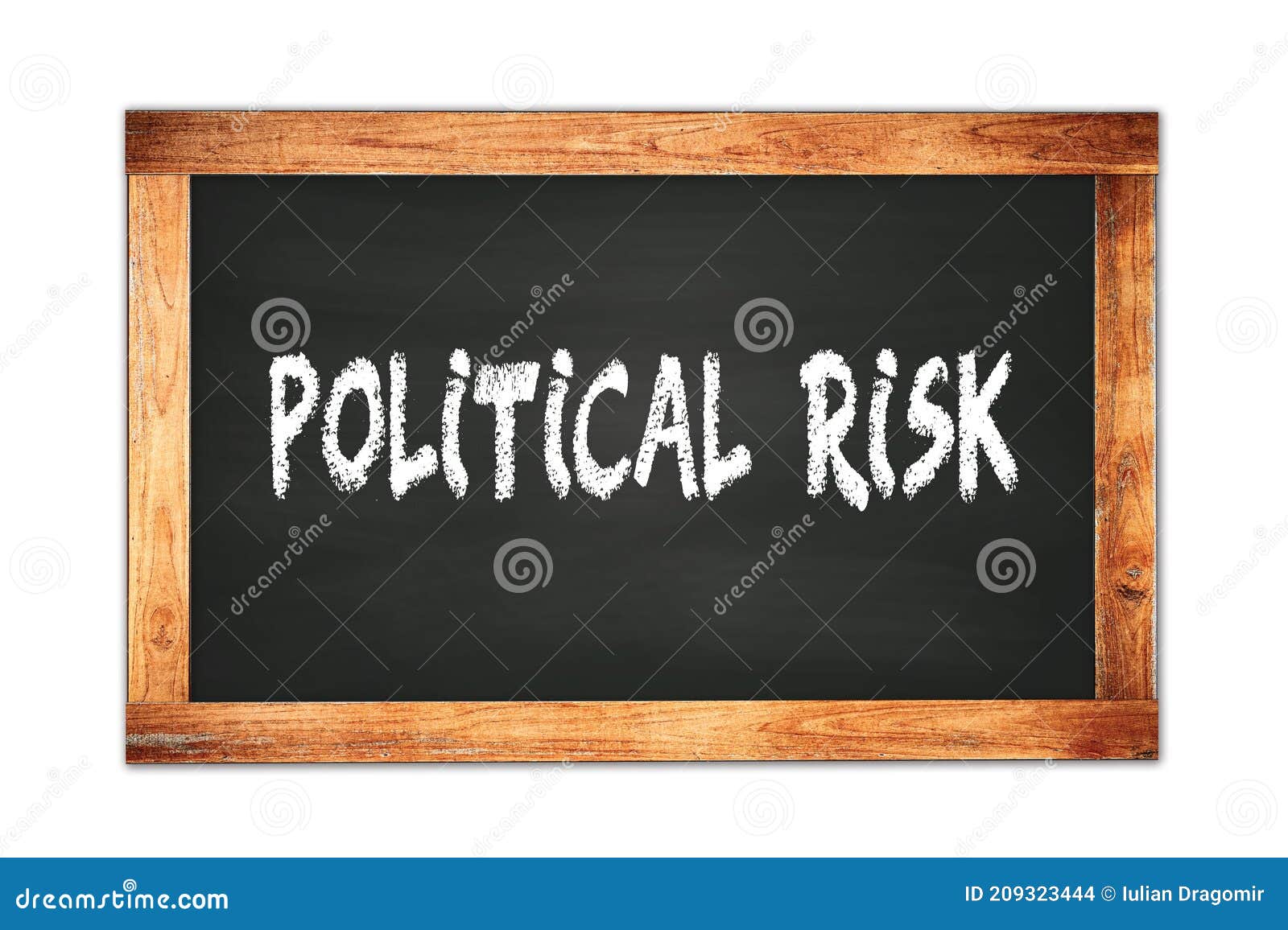POLITICAL RISK Text Written on Wooden Frame School Blackboard Stock ...