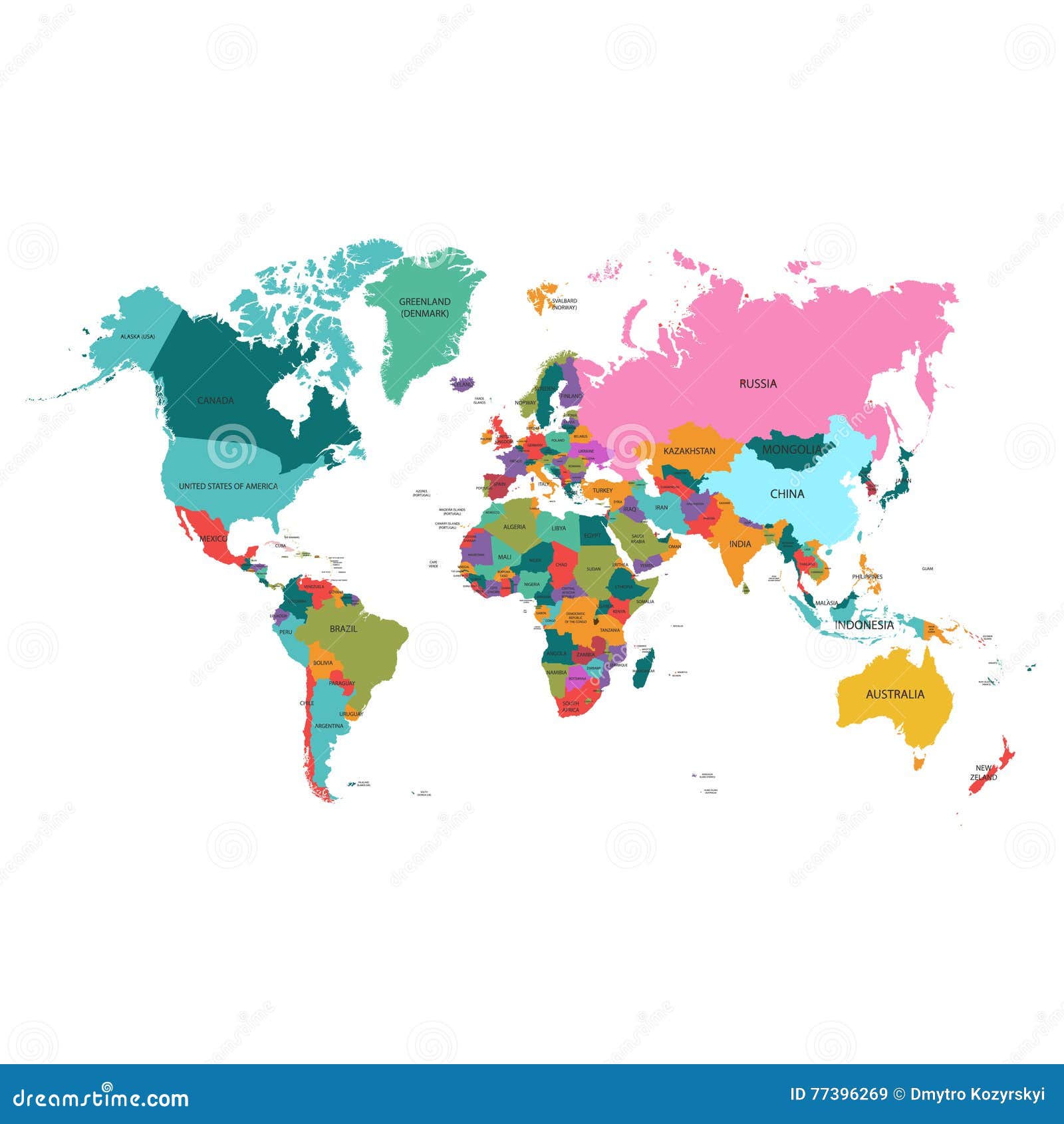 Political World Map. Detailed of Rainbow Colors. Stock Vector ...