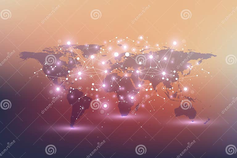 Political World Map with Global Technology Networking Concept. Digital ...