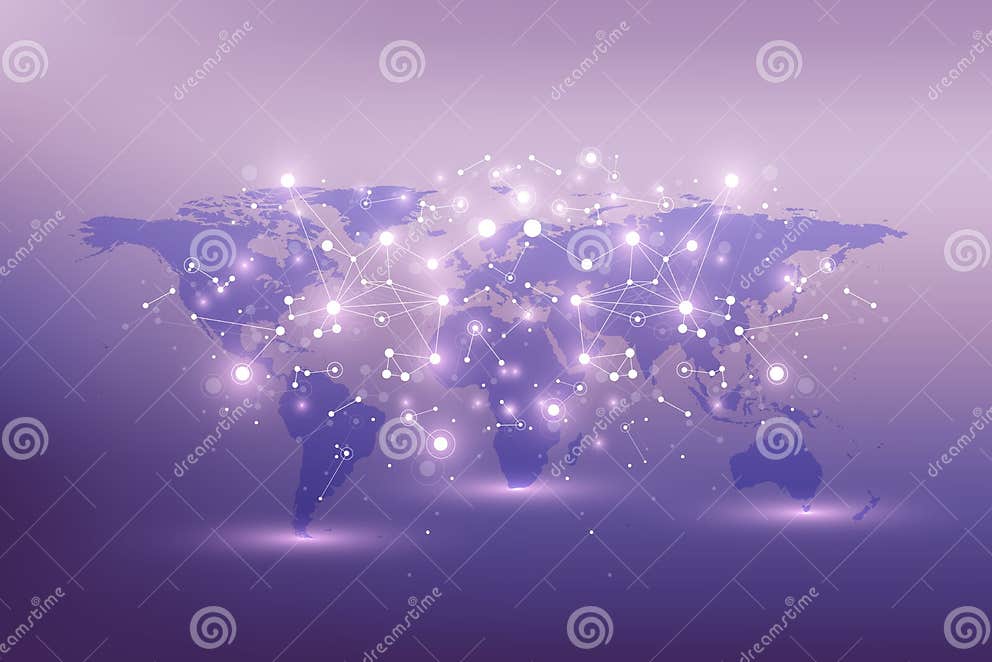 Political World Map with Global Technology Networking Concept. Digital ...