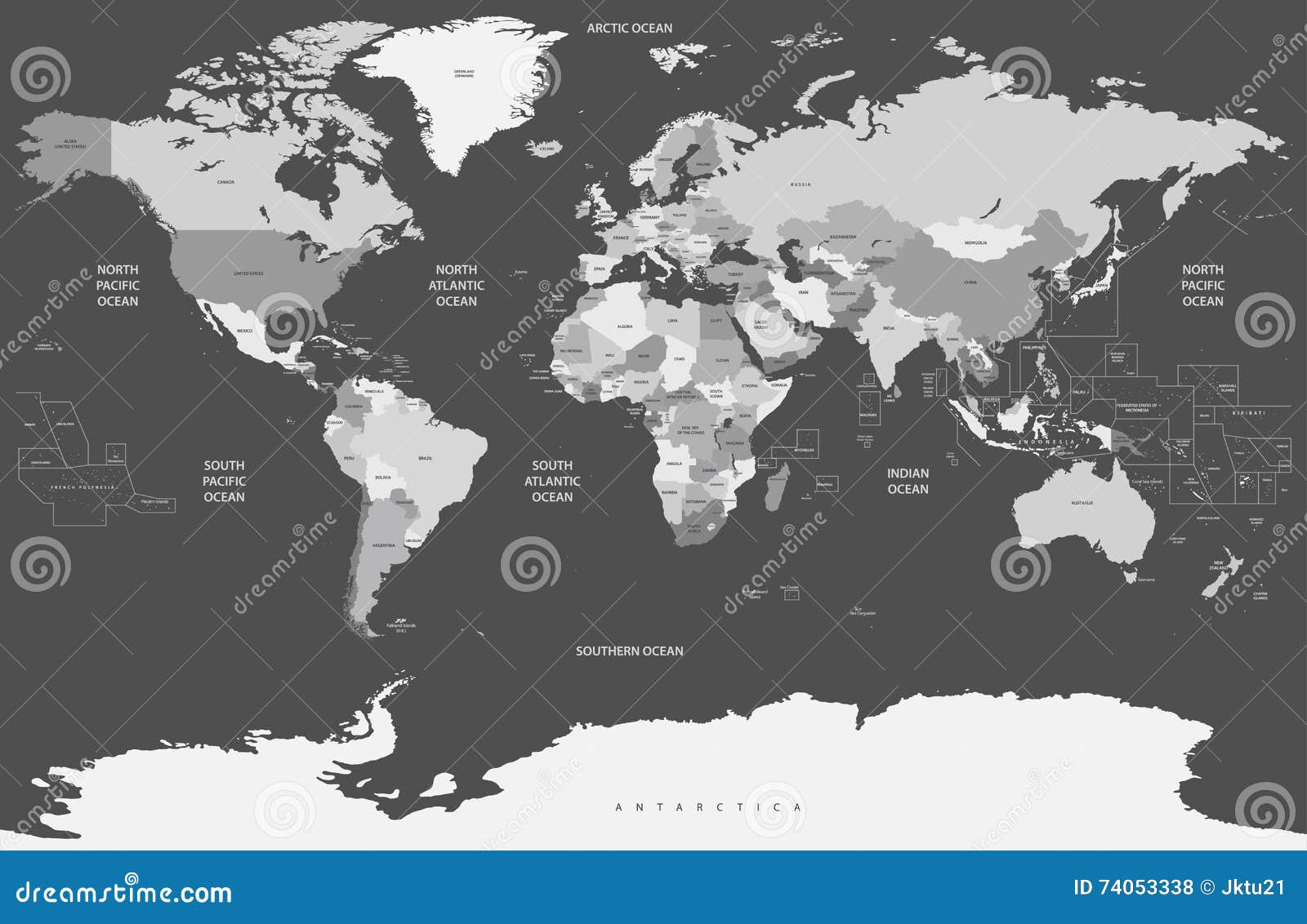 Political World Map in Grey Scales Stock Vector - Illustration of north ...