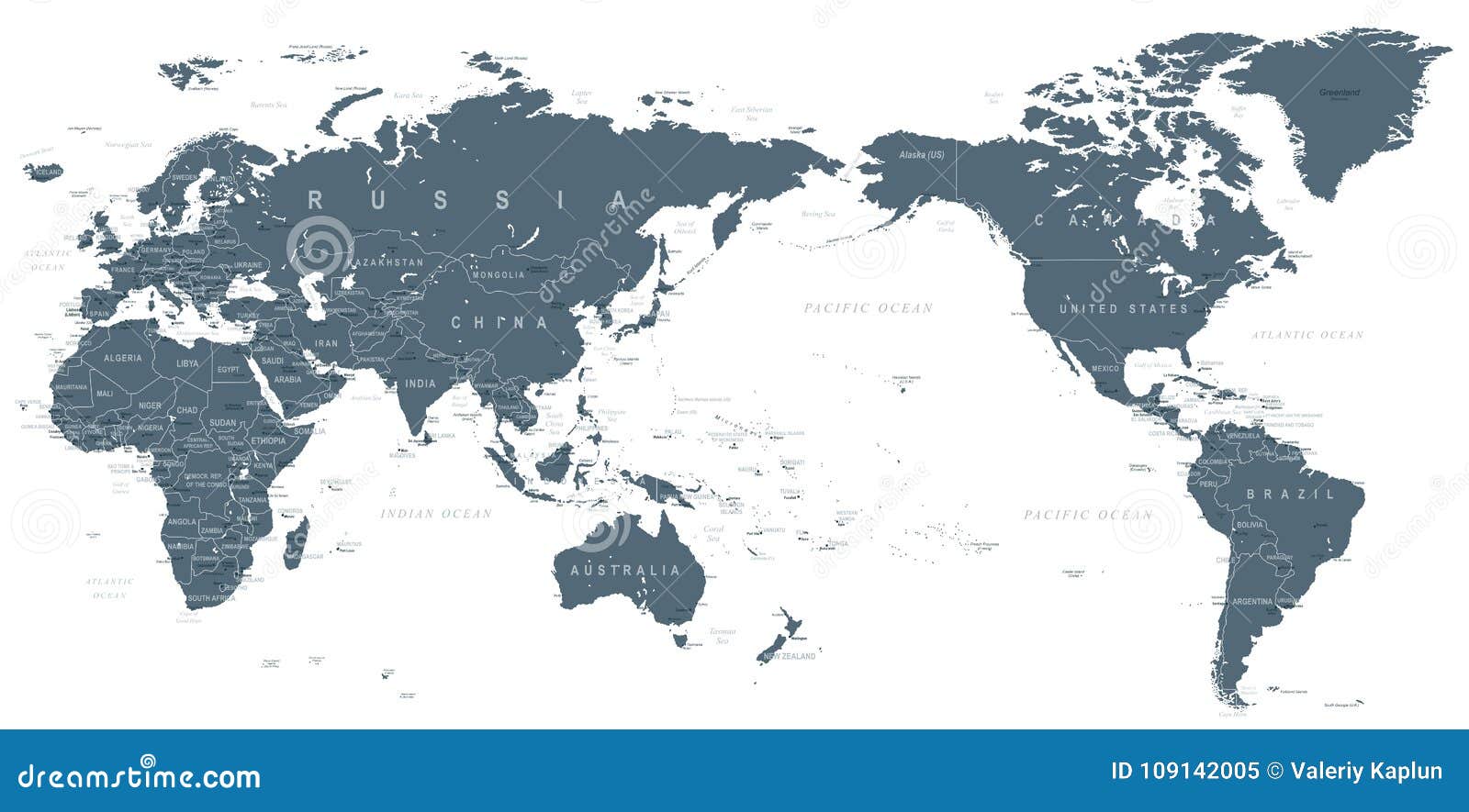 Political World Map Pacific Centered Stock Illustration - Illustration ...