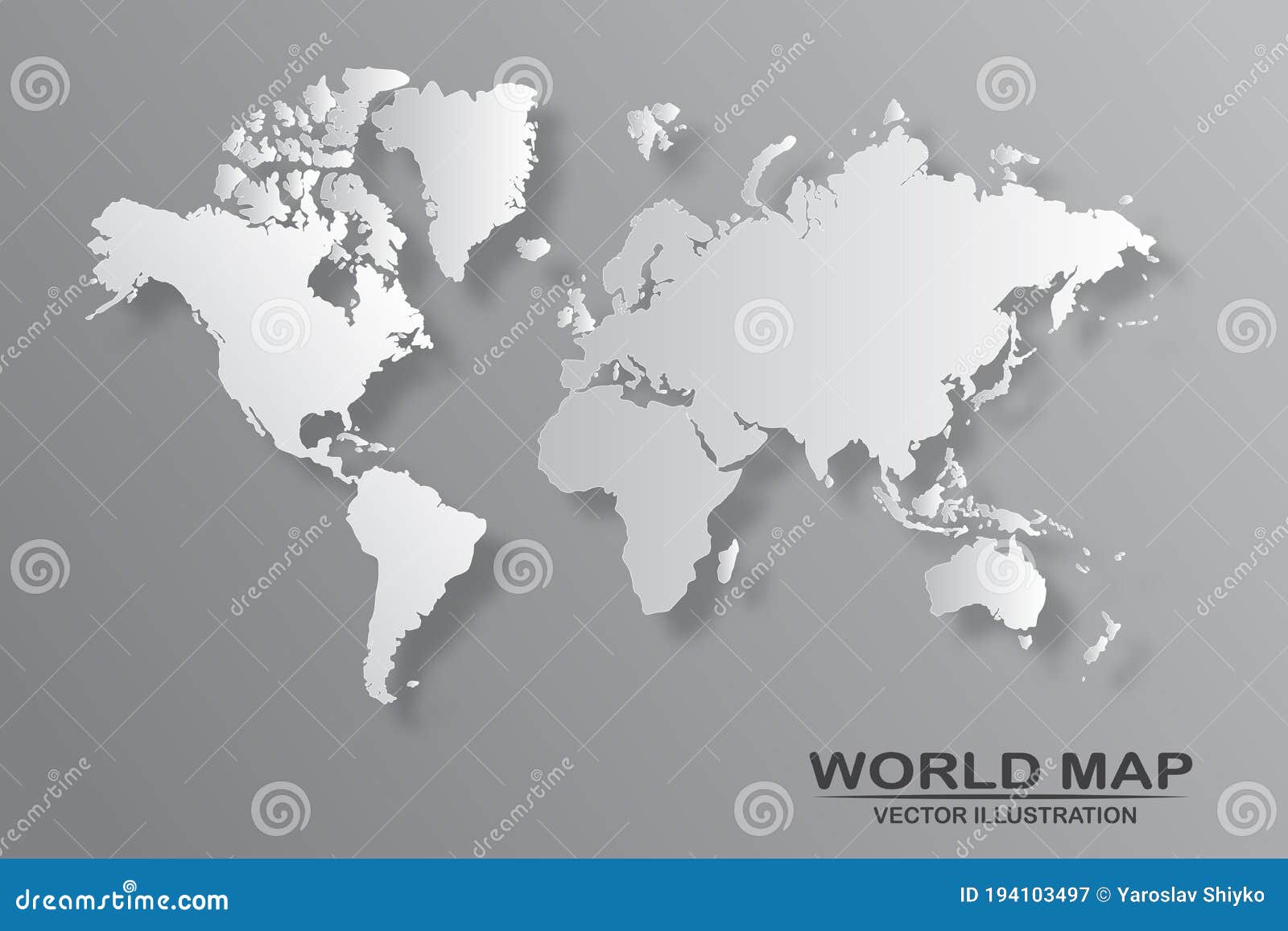 Political World Map with Shadow Isolated on Gray Background Stock ...