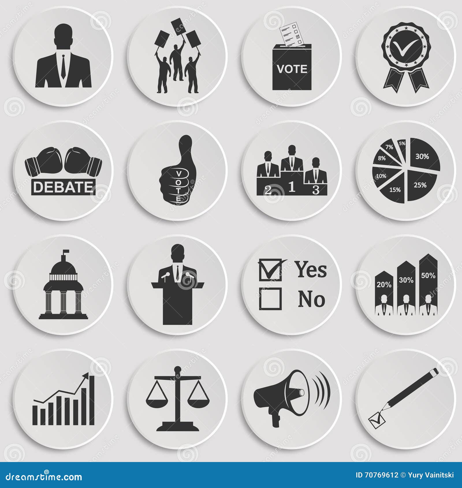 Politics, Voting and Elections Icons Stock Vector - Illustration of ...