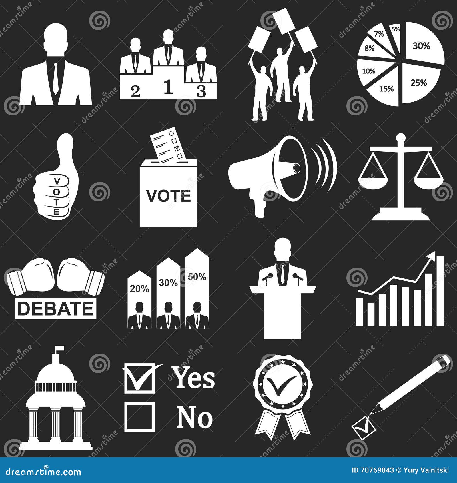 Politics, Voting and Elections Icons Stock Vector - Illustration of ...