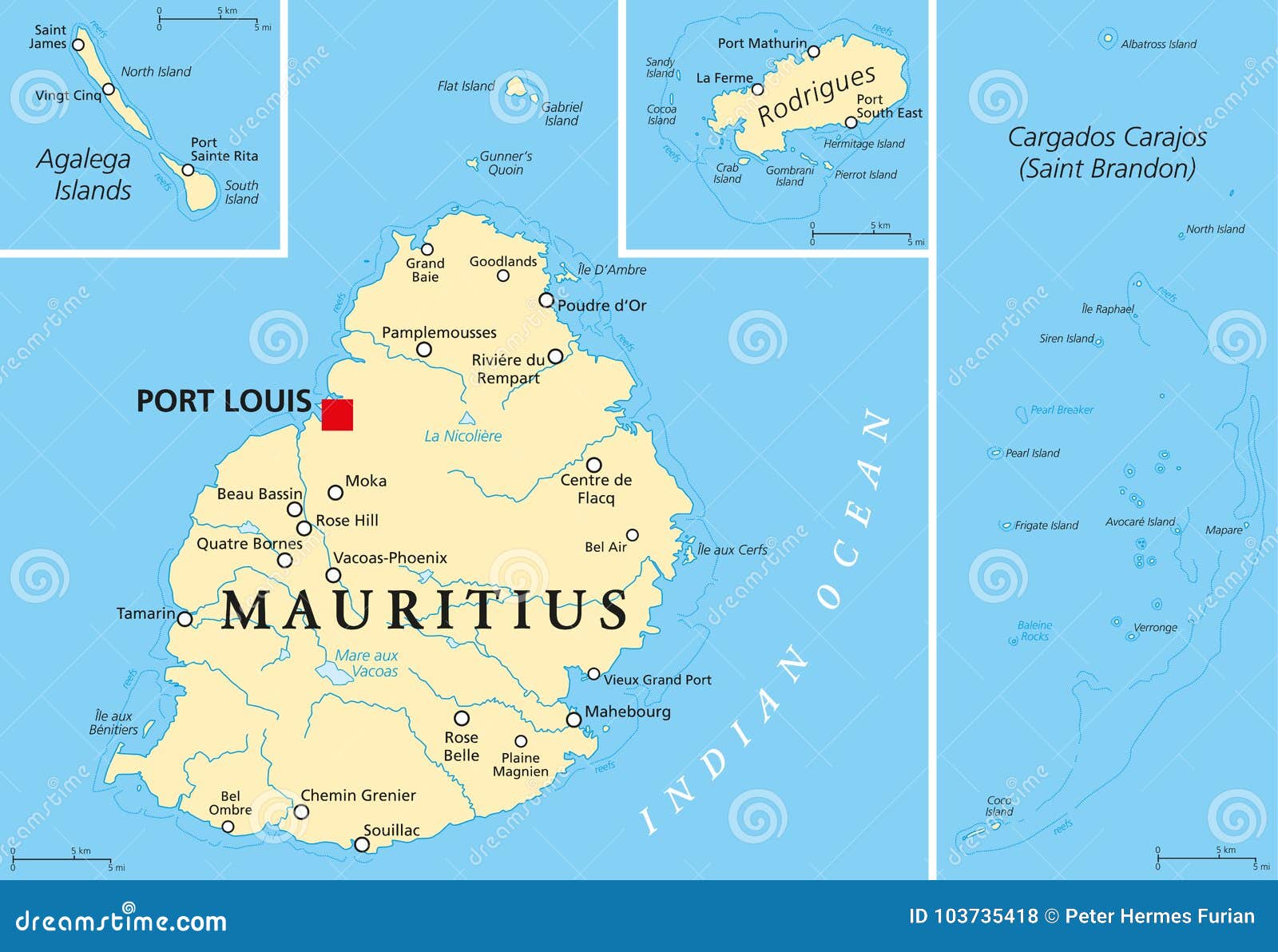Politische Karte Mauritius vektor abbildung. Illustration von archipel ...