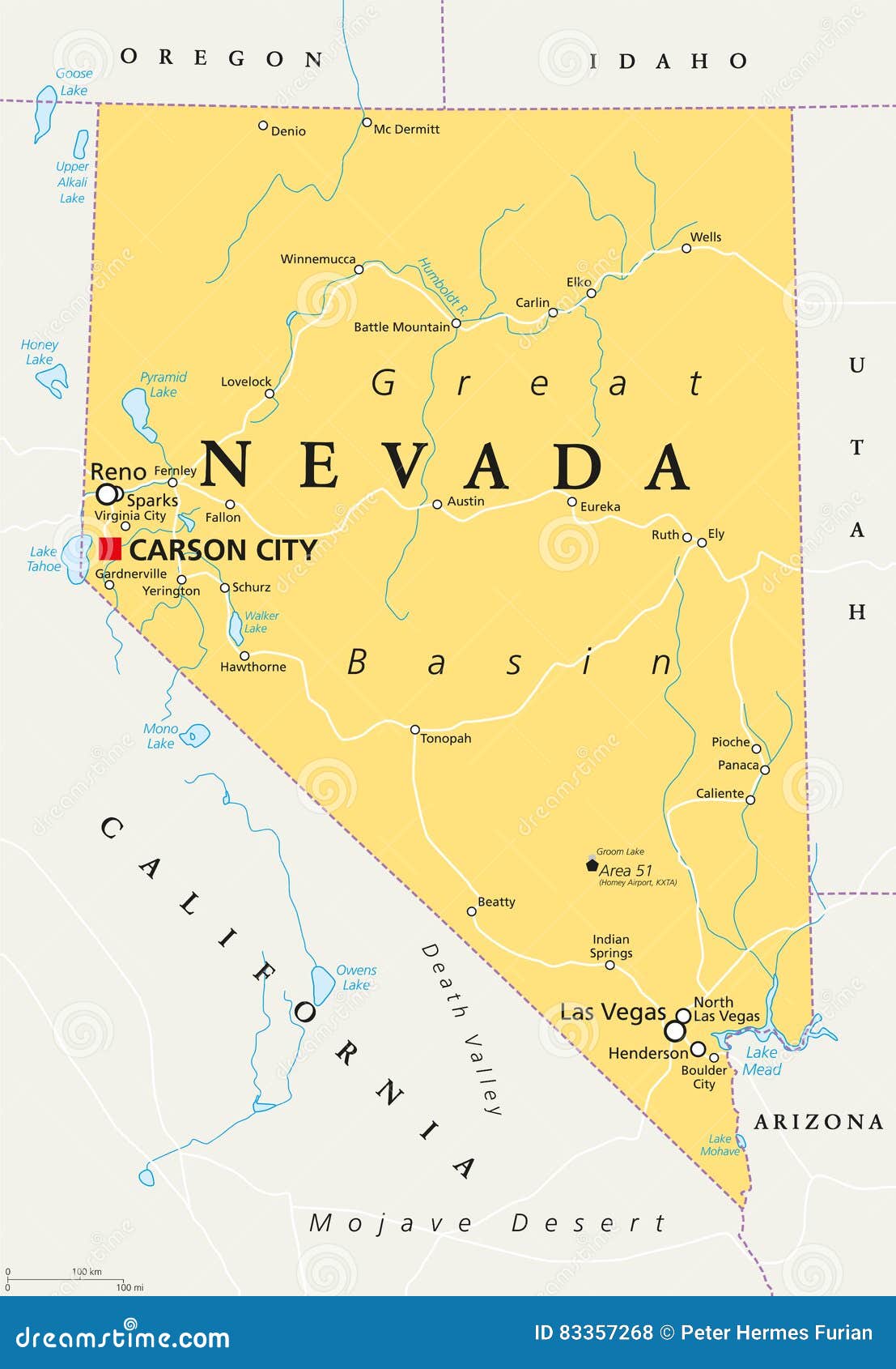 Mapa De Nevada Y Arizona, Estados Unidos
