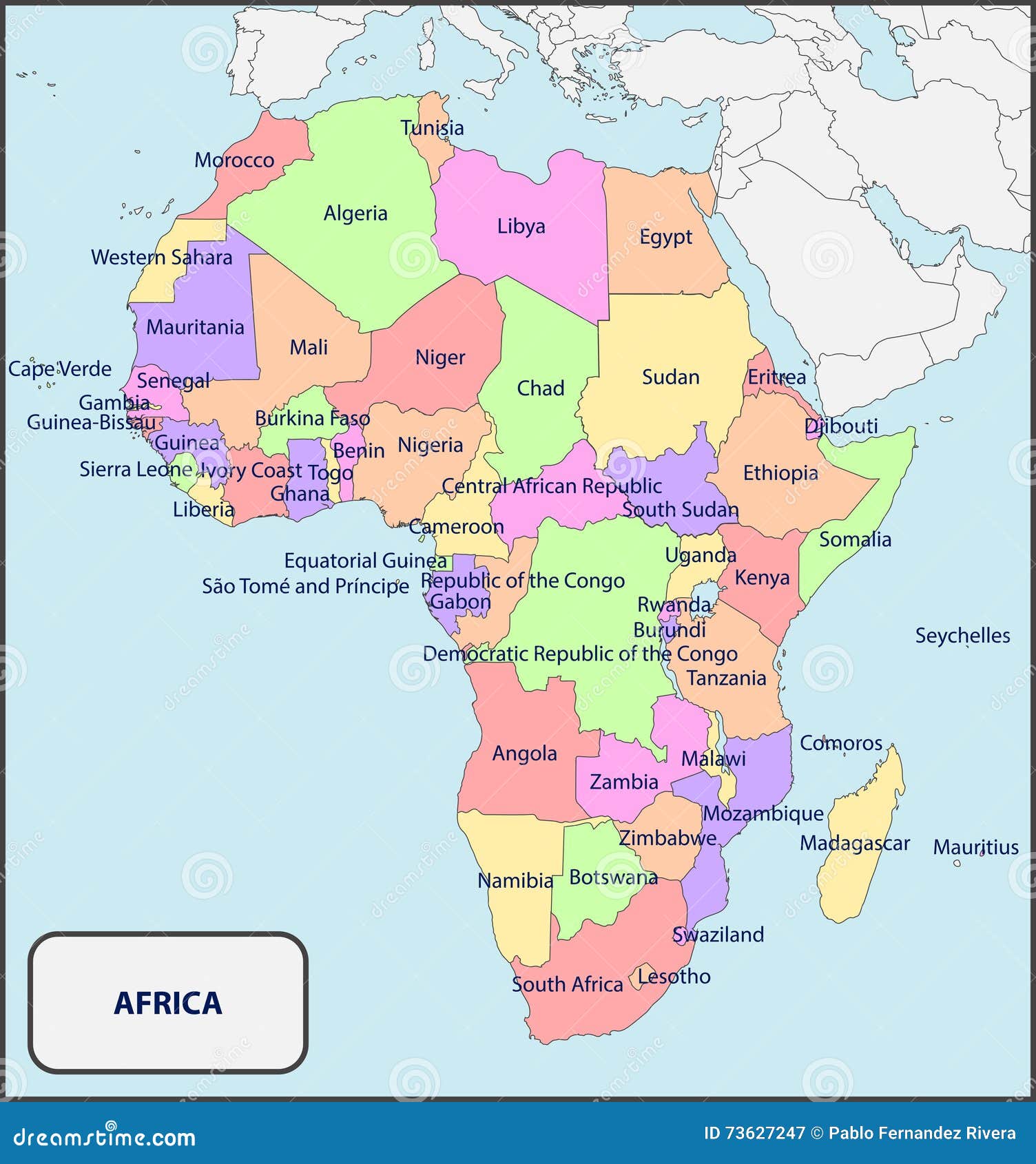 Polityczna Mapa Afryka Z Imionami Obraz Stock - Obraz złożonej z świat ...