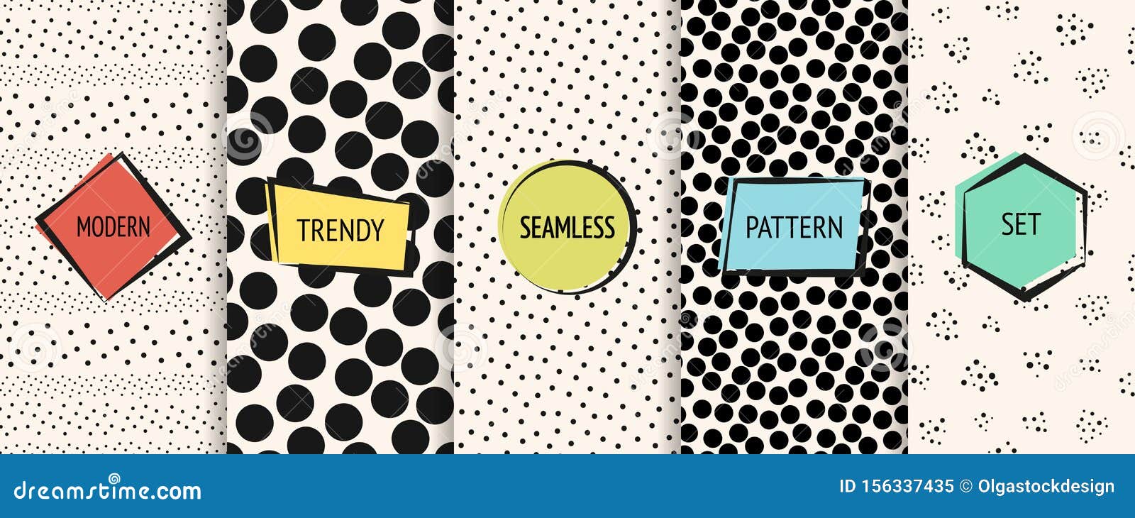 Polka Dot Pattern Set. Vector Geometric Seamless Textures with Circles ...