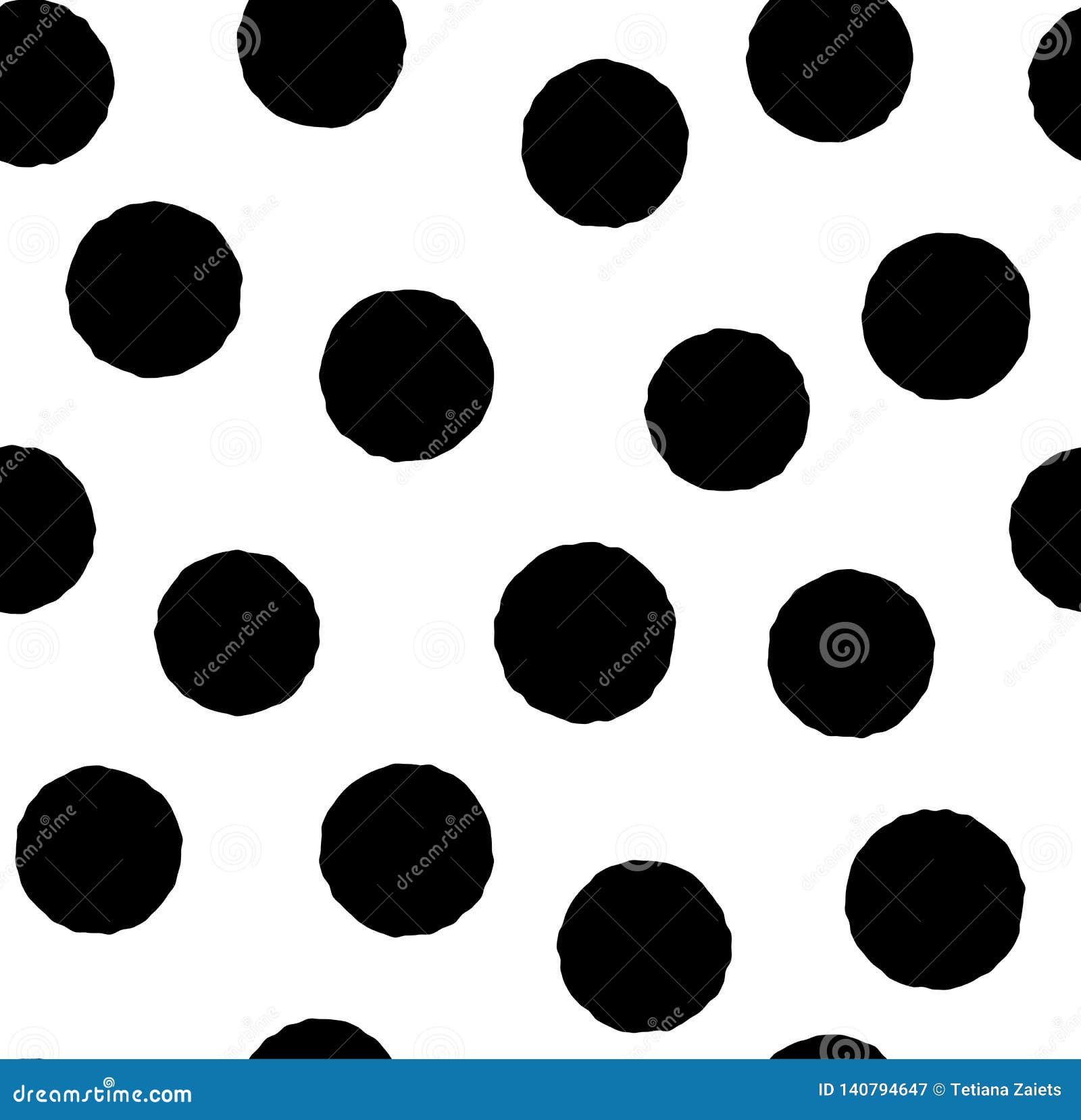 Polka Dot Seamless Pattern in Hand Draw Style. Vector Spot Texture with ...