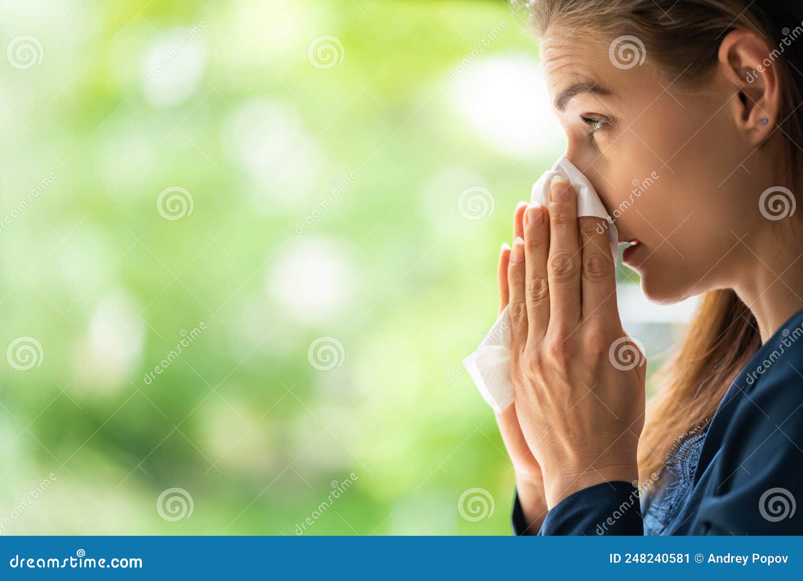 Pollen Allergy in Park. Blowing Nose Stock Image - Image of young ...