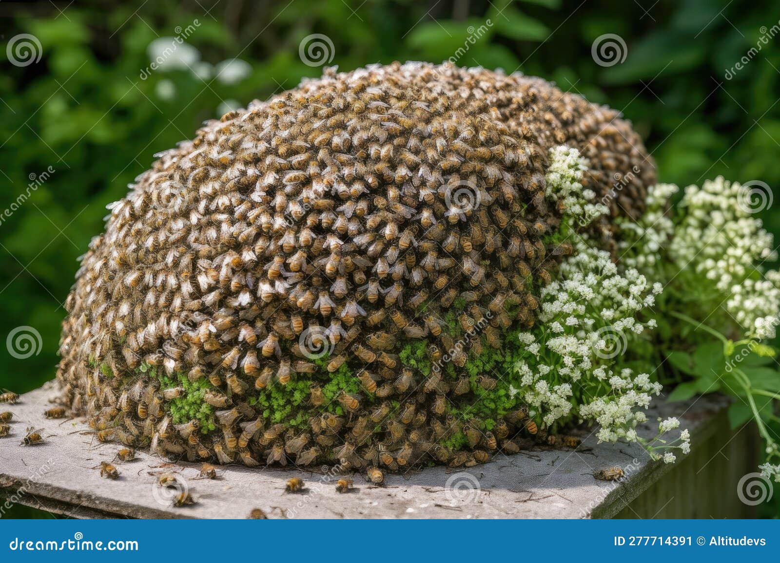 Pollen-covered Beehive Surrounded by Buzzing Insects Stock Illustration ...