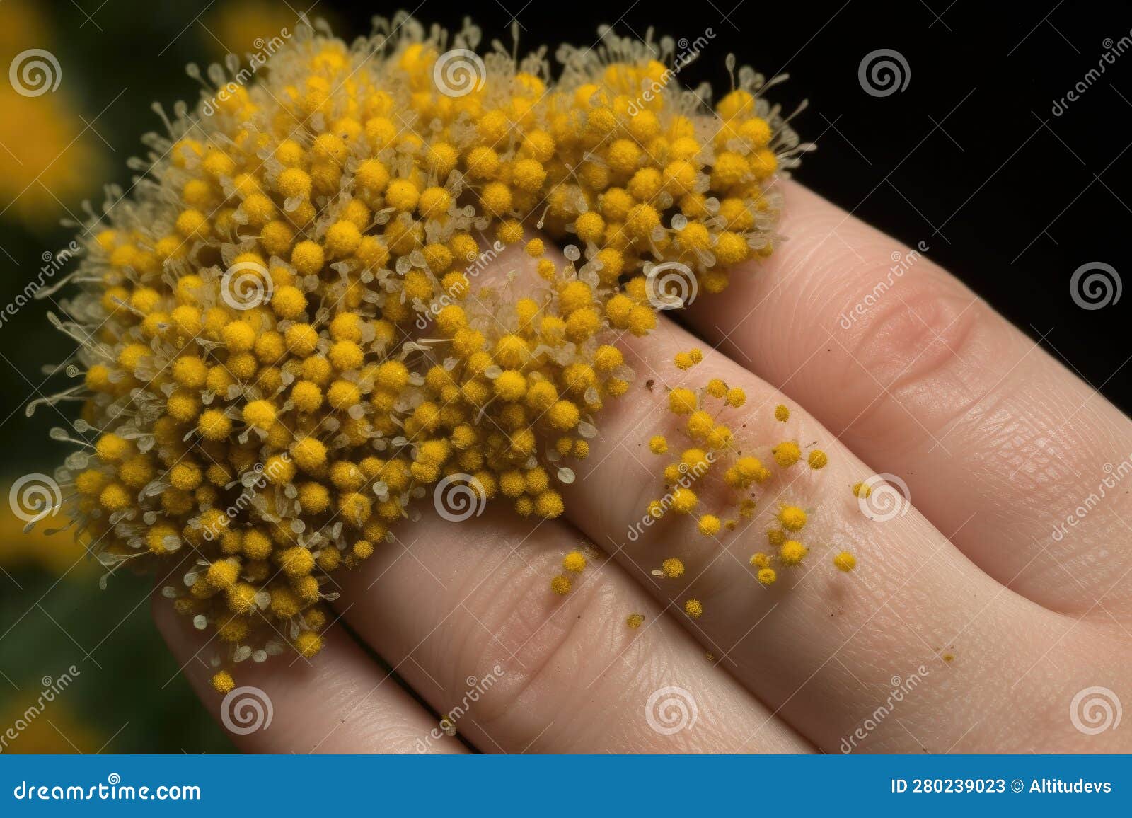 Pollen-covered Hand, with Dusting Visible on the Palm and Fingertips ...