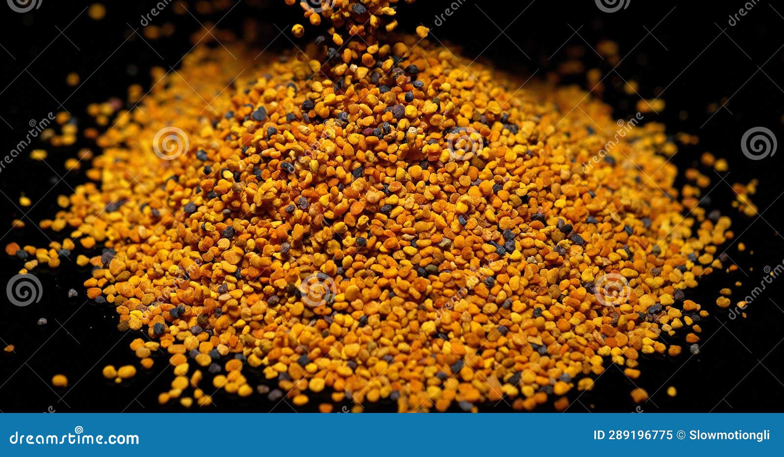 Pollen Dumplings Falling on Black Background Stock Image - Image of ...