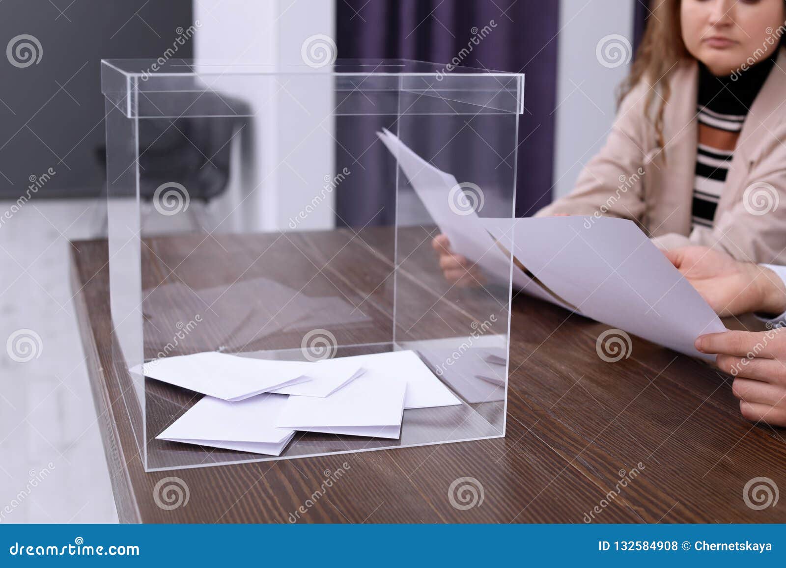 Polling Station Workers at Table Stock Photo - Image of indoors ...