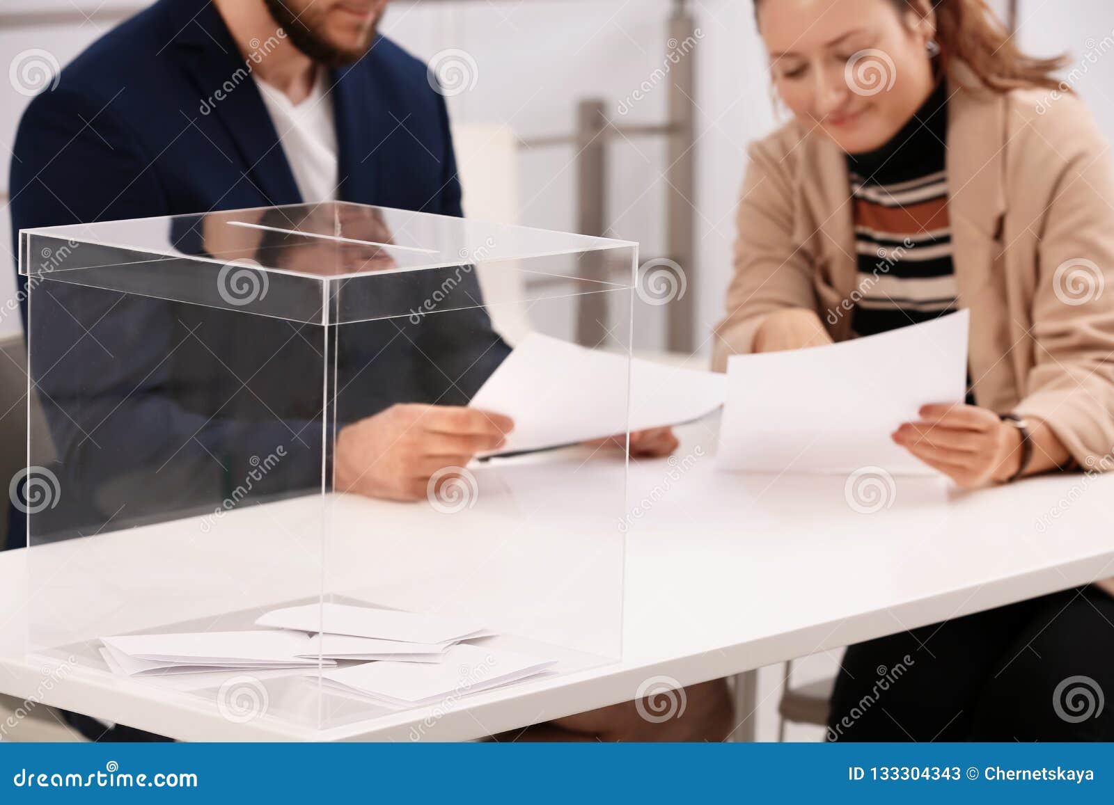 Polling Station Workers at Table Stock Image - Image of election ...