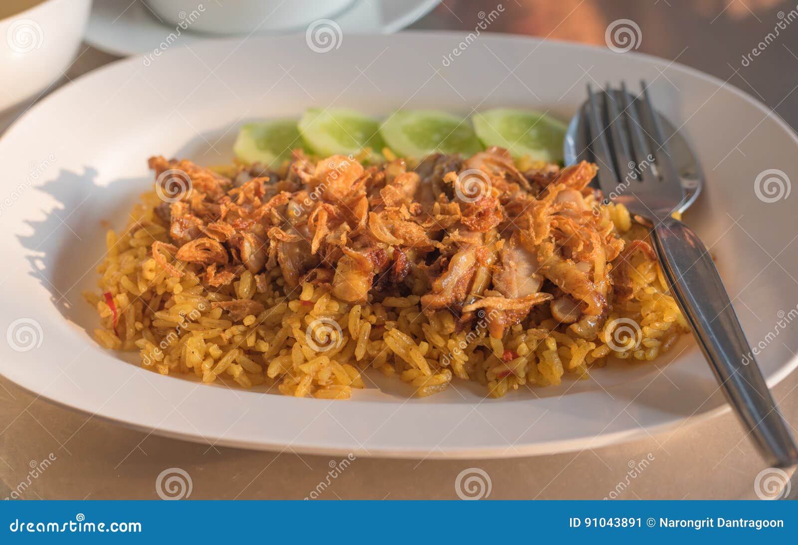 Pollo Biryani Con Salsa Picante Verde En Plato Imagen de archivo ...