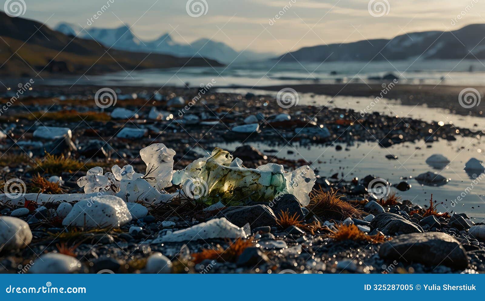 Polluted Arctic Shoreline with Plastic Waste. Stock Image - Image of ...
