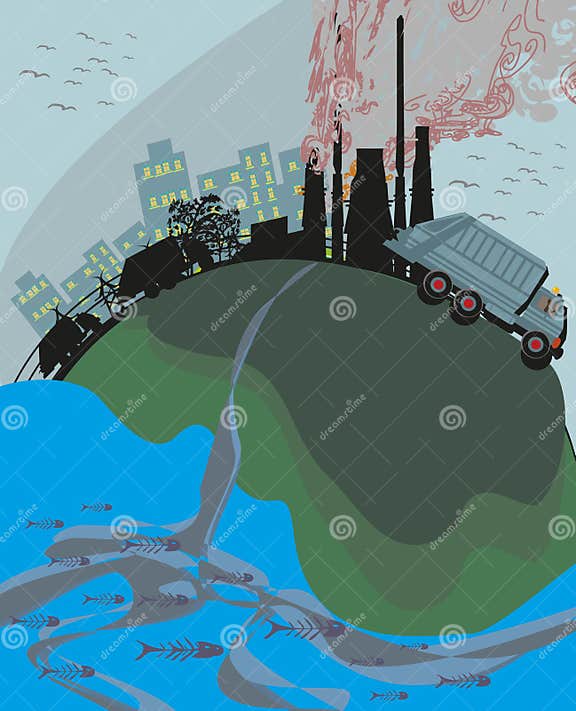 Polluted cities stock vector. Illustration of factory - 74910282