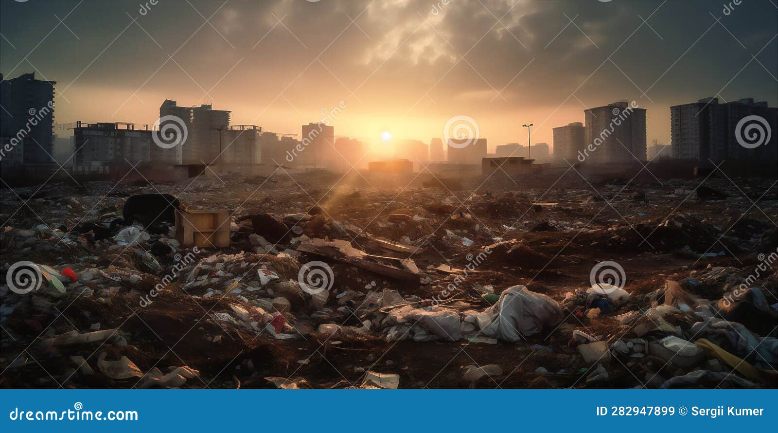 Polluted Cityscape Buried in Heaps of Garbage and Debris. Visual ...