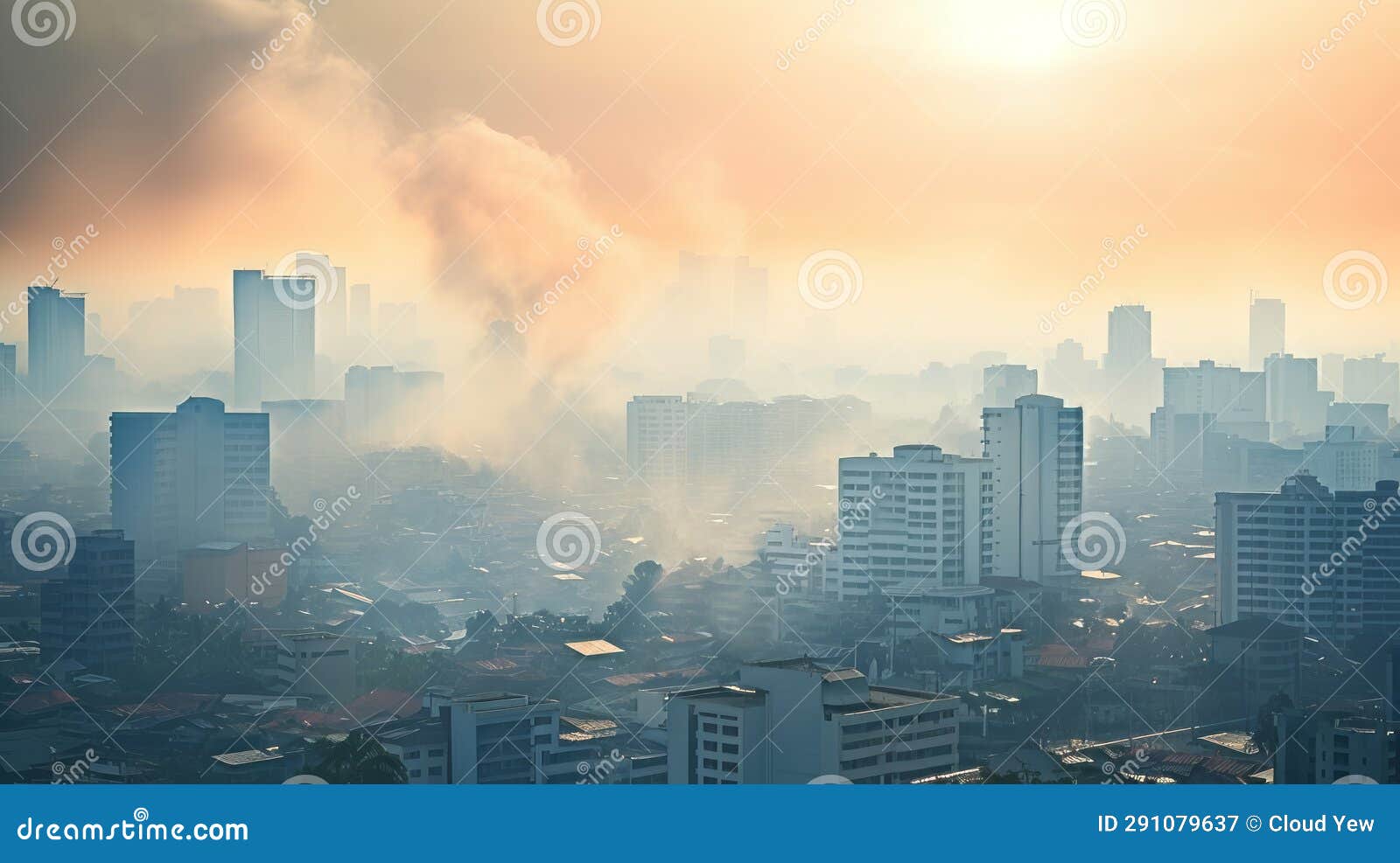 Polluted Cityscape with Visible Layer of Smog Stock Illustration ...