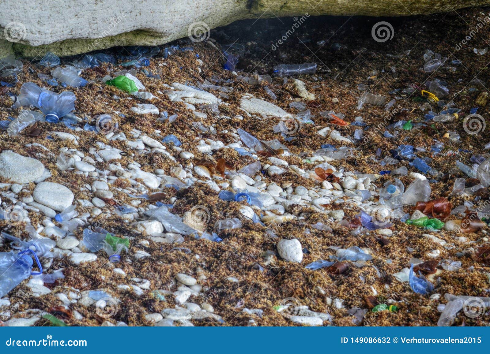 Polluted Coastline with Plastic, Polyethylene, Plastic Bottles and ...