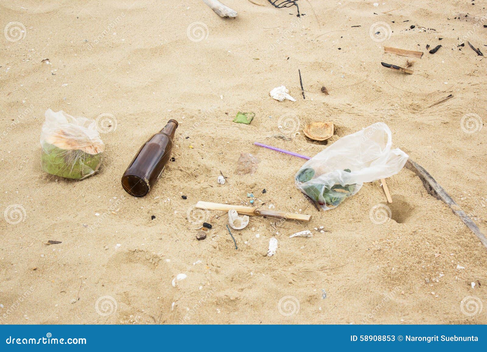 Polluted Environment on Beach Stock Image - Image of glass, beach: 58908853