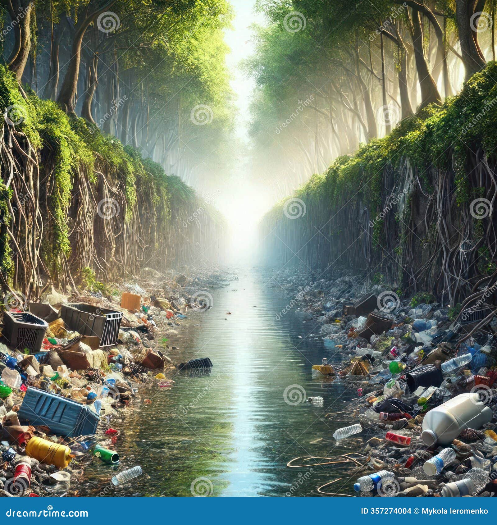 Polluted Forest Stream with Plastic Garbage. Stock Photo - Image of ...