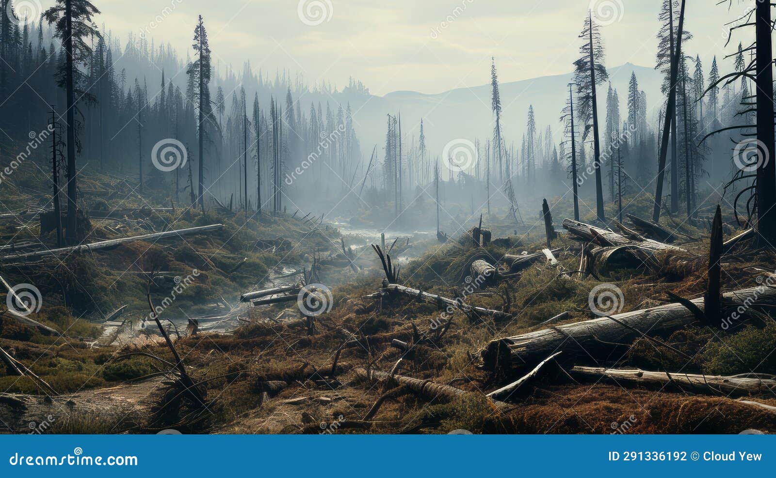 Polluted Forest with Wilting and Damaged Trees Stock Illustration ...