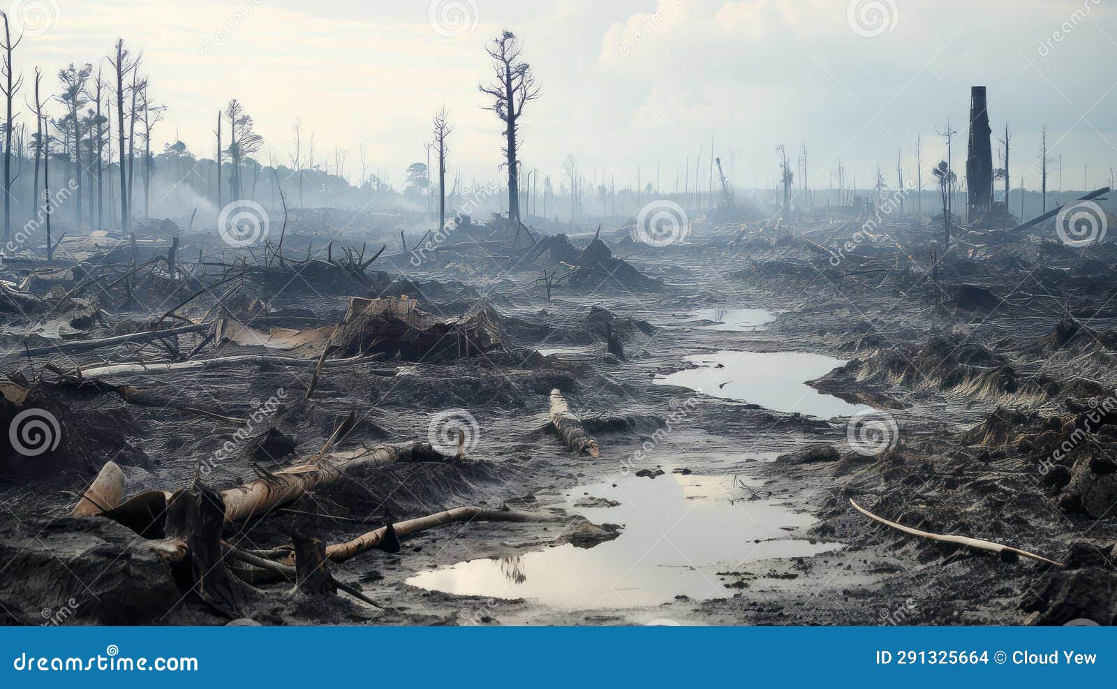 Polluted Landscape with Damaged Vegetation Stock Illustration ...