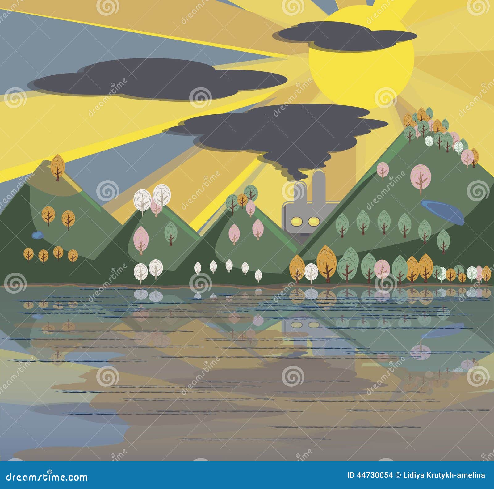 Polluted Nature Cartoon Landscape. Vector Illustration | CartoonDealer ...