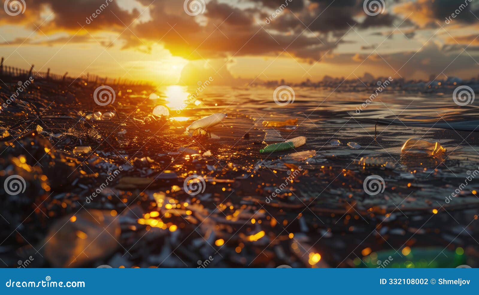 A Polluted Ocean Scene With A Turtle Tangled In Plastic Waste ...