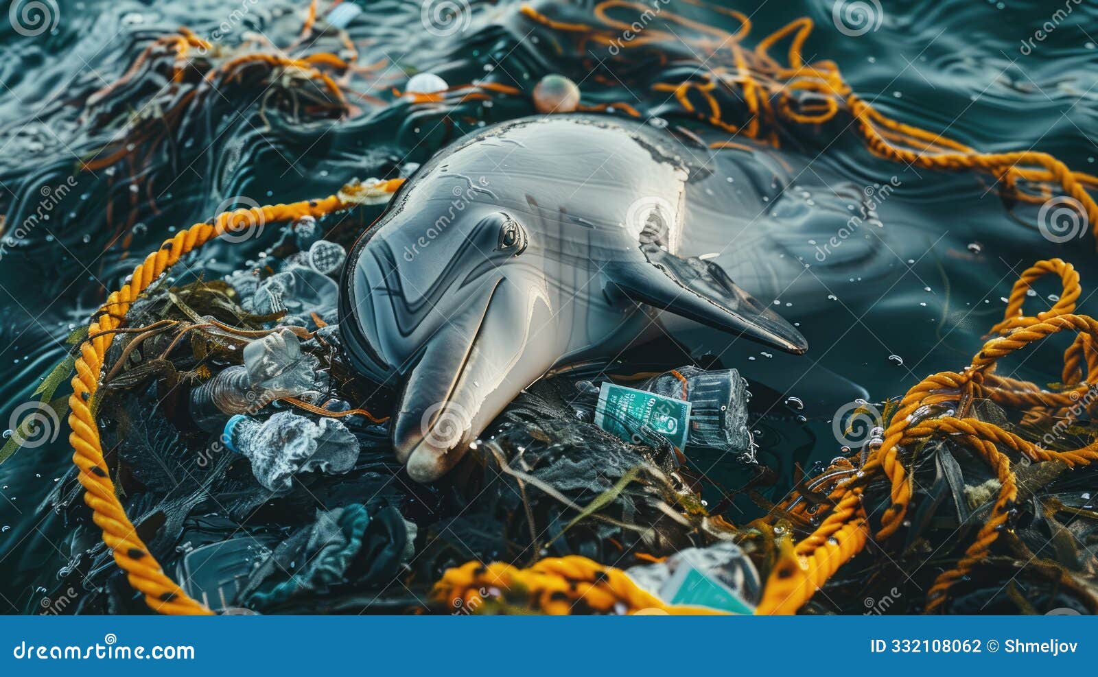 A Polluted Ocean With Oil Slicks And Plastic Waste Floating On The ...