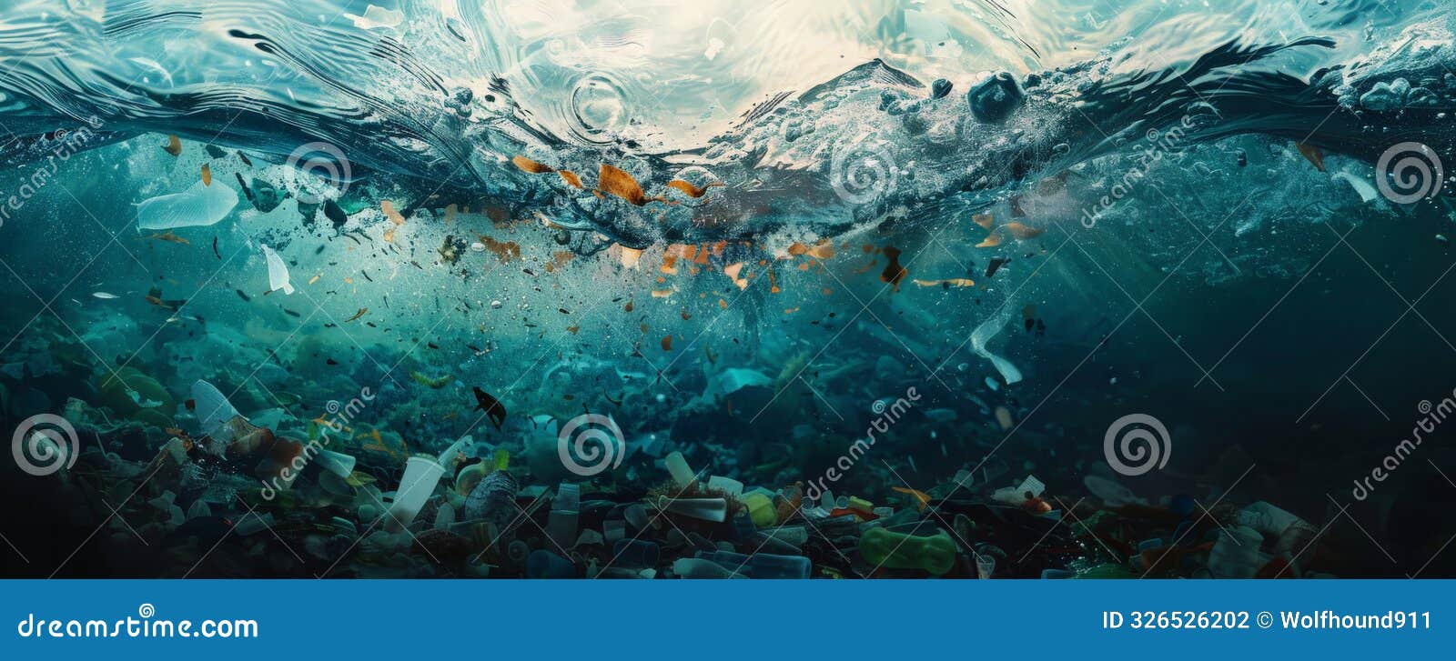 A Polluted Ocean with Oil Slicks and Plastic Waste Floating on the ...