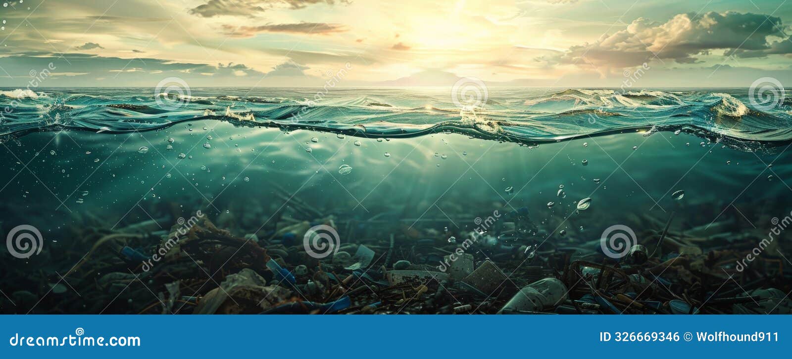 A Polluted Ocean With Oil Slicks And Plastic Waste Floating On The ...