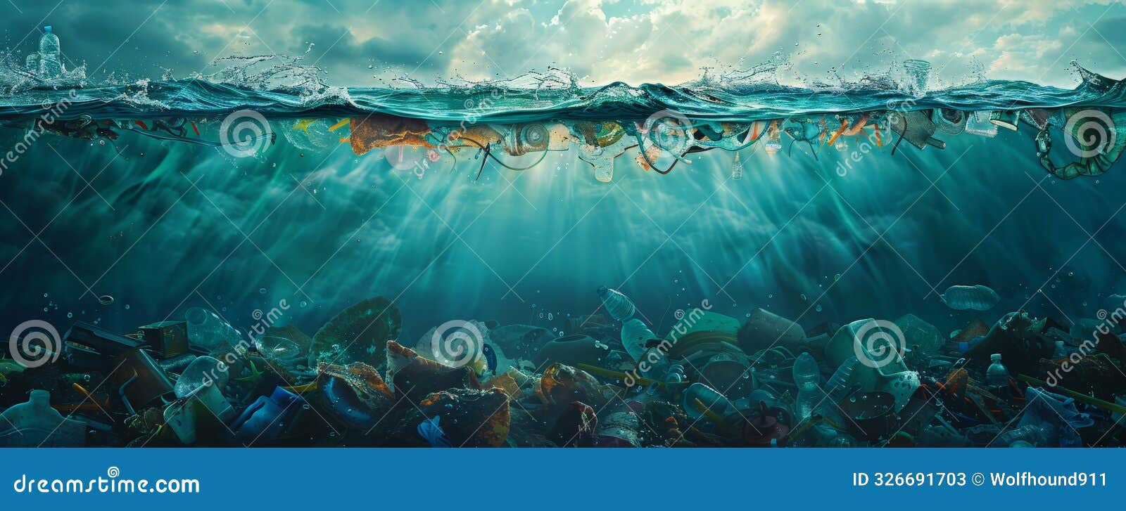 A Polluted Ocean With Oil Slicks And Plastic Waste Floating On The ...