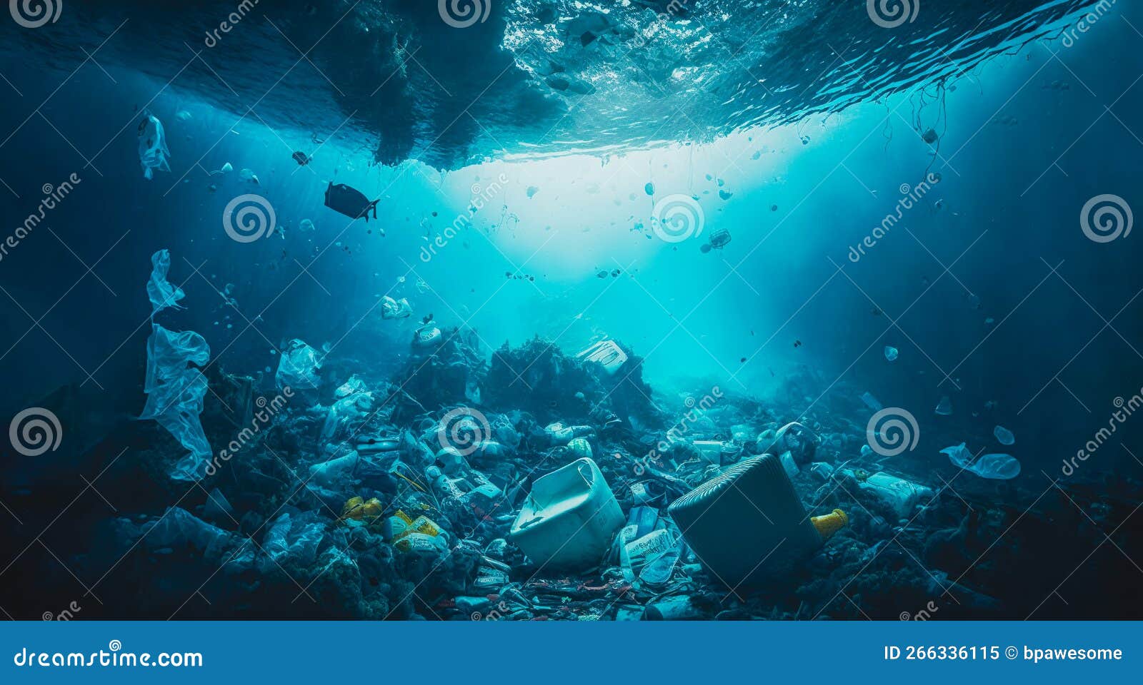 Polluted Ocean Underwater Plastic Trash Rgarbage, Generative AI Stock ...