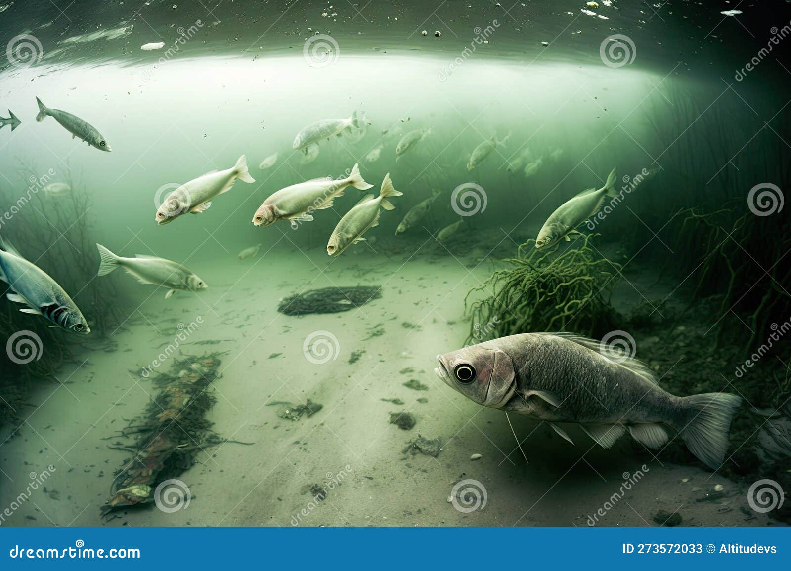 Polluted River, with Dead Fish Floating on the Surface Stock ...