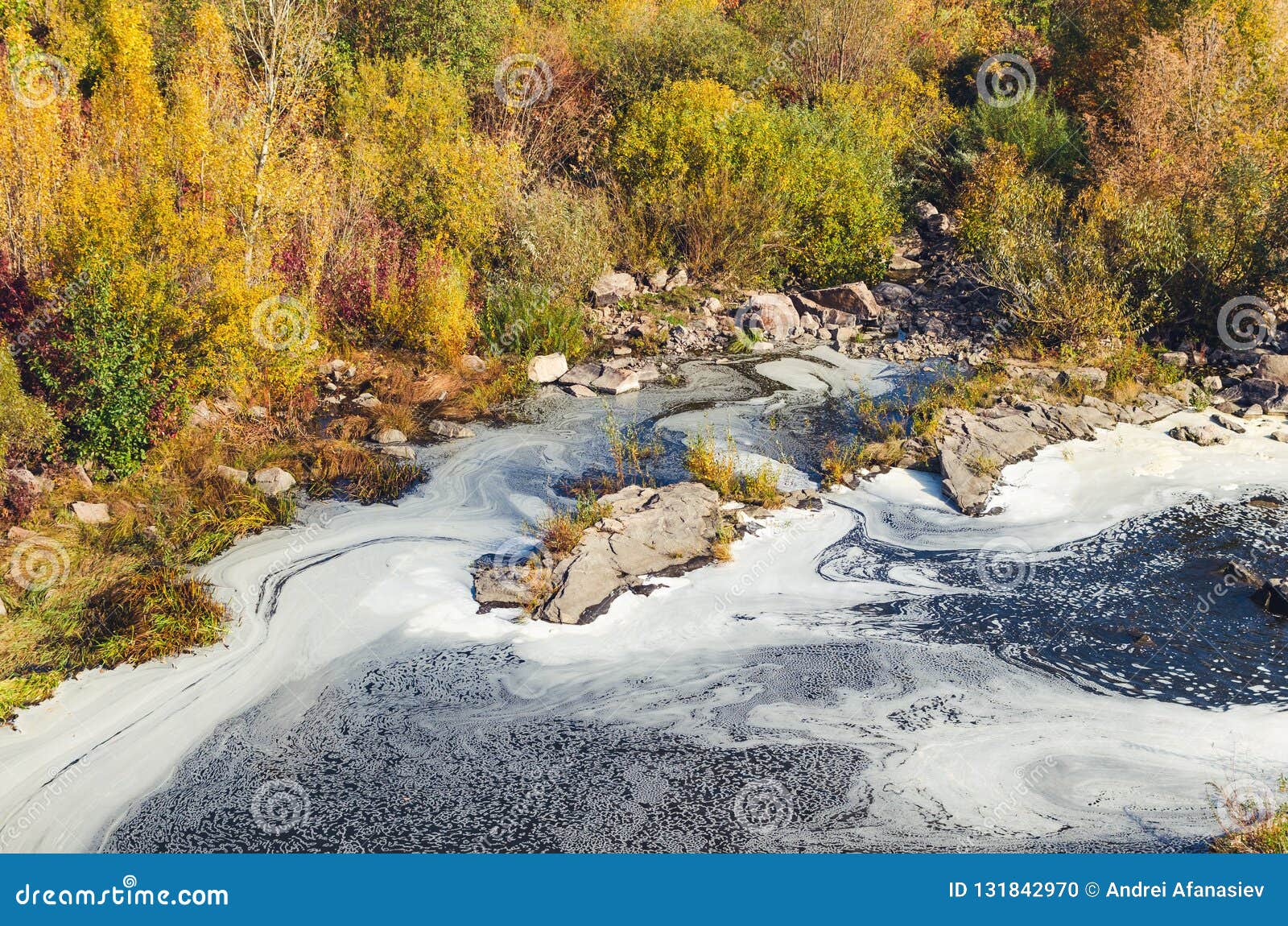 Polluted River, Foam on the Water Surface Top View Stock Photo - Image ...