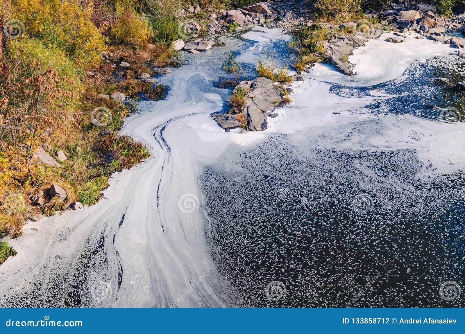 Polluted River, Foam on the Water Surface Top View Stock Photo - Image ...