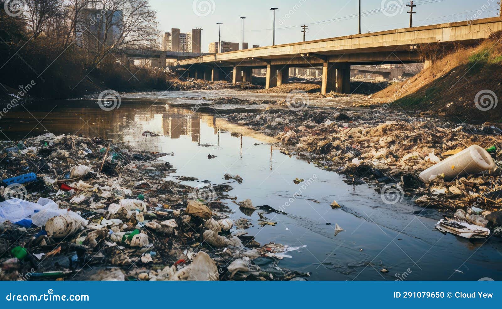 Polluted River with Garbage and Debris Stock Illustration ...