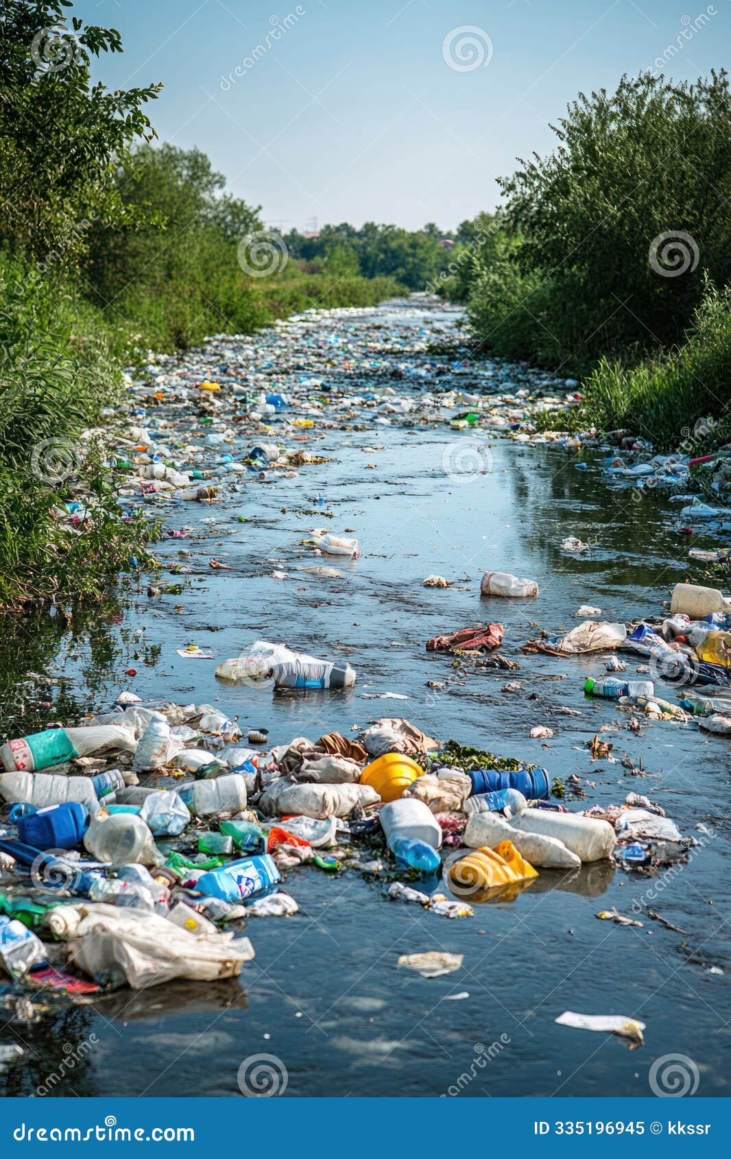 Polluted River, a Grim Scene of a Dirty River Filled with Floating ...