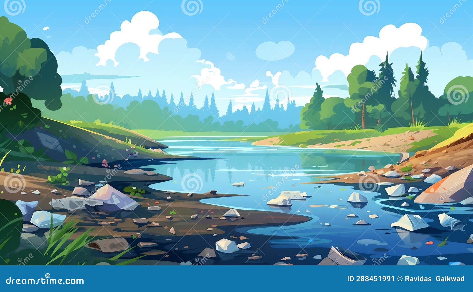 Polluted River With Plastic Garbage Water Pollution Illustration AI ...