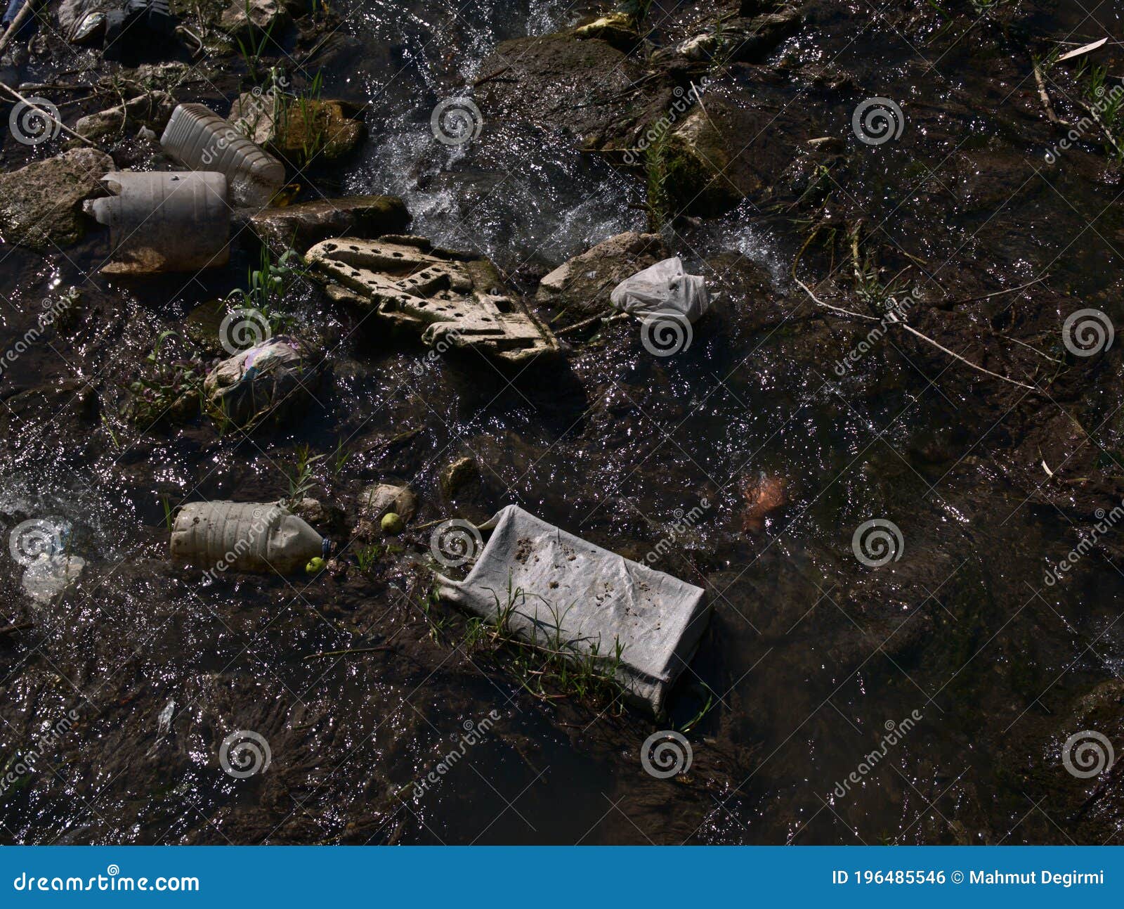 Polluted River Water with Wastes Stock Photo - Image of container ...