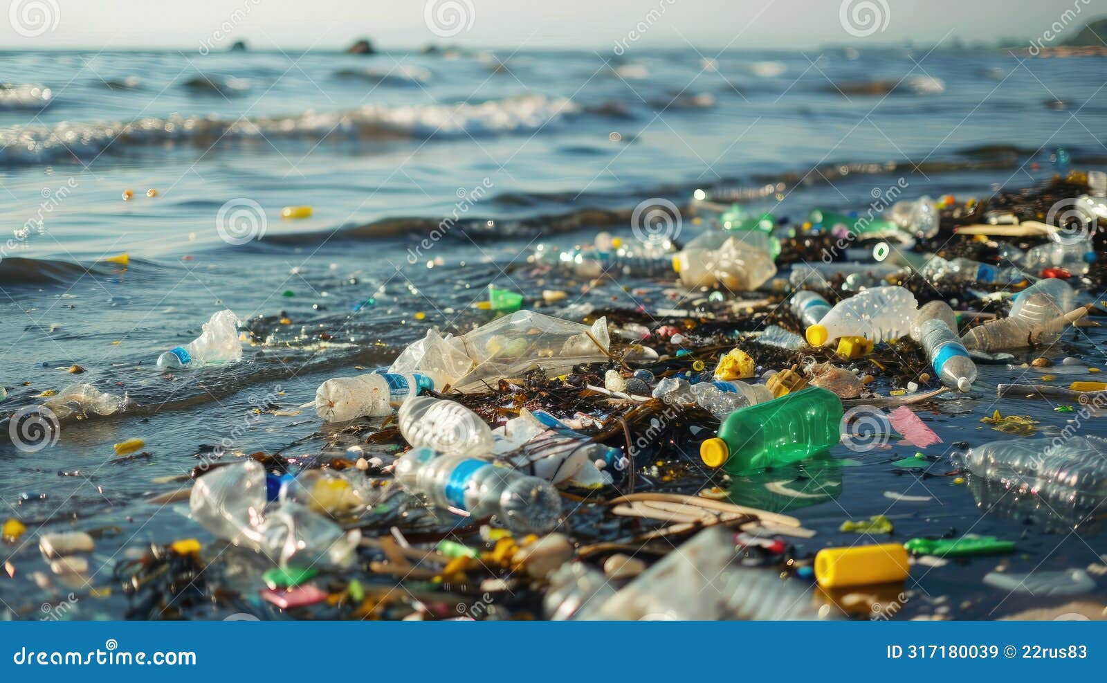 Polluted Shore with Scattered Plastic Waste Stock Image - Image of ...