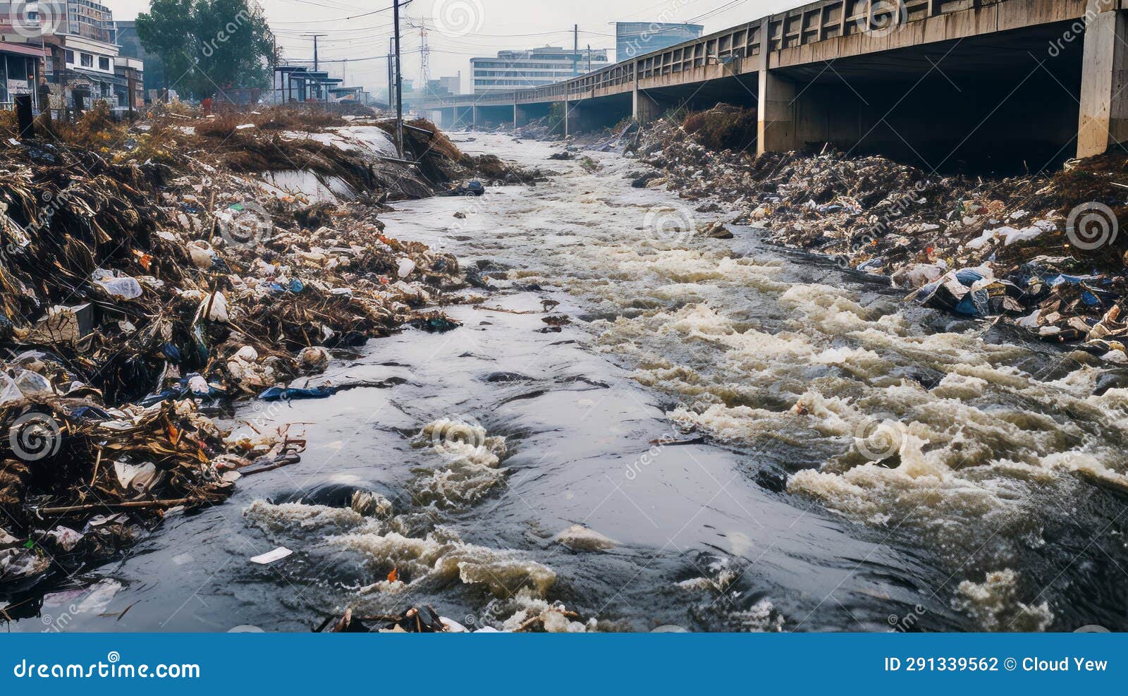 Polluted Urban Stream with Visible Pollution Stock Illustration ...